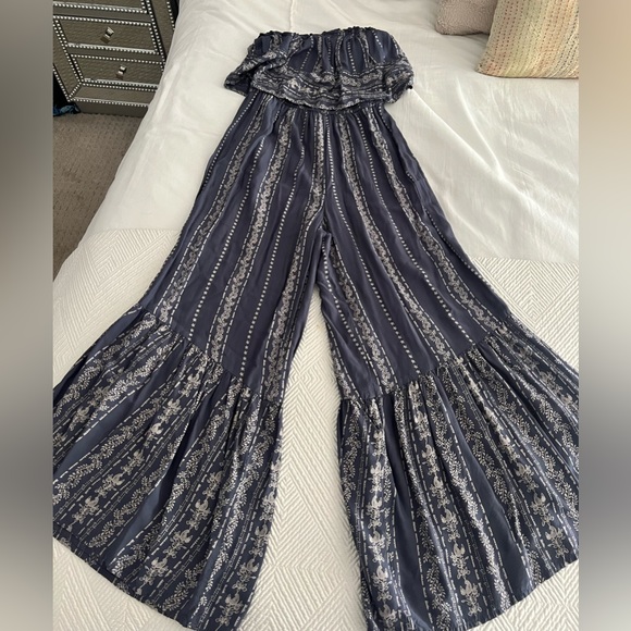 Pants & Jumpsuits | Strapless Blue Bell Bottom Jumpsuit | Poshmark